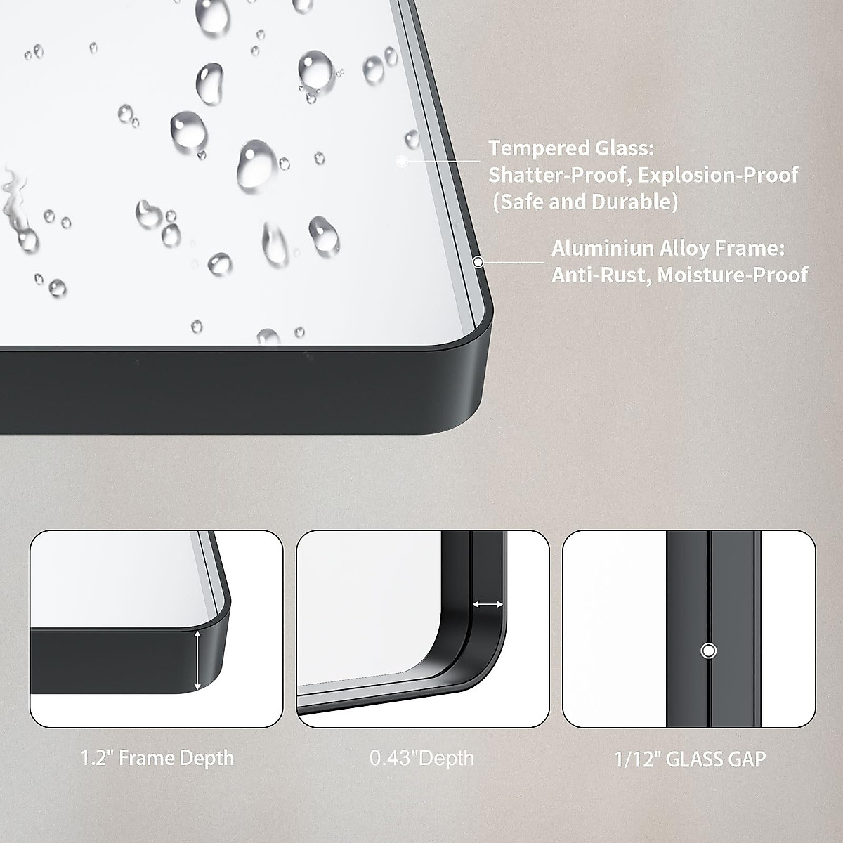 LOAAO 28X36 Inch Black Metal Framed Bathroom Mirror for Wall, Matte Black Bathroom Vanity Mirror Farmhouse, Anti-Rust, Tempered Glass, Hangs Horizontally or Vertically