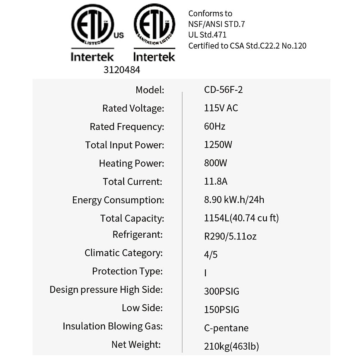 Commercial Freezer 2-Doors Solid Upright Reach in Two Section Stainless Steel NSF 54" Width, Capacity 47 Cuft, Bottom Mounted Restaurant Quality Kitchen Side by Side Cold -8°F