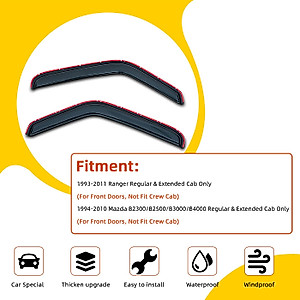 PLDDE 2 pcs in-Channel Window Visors Compatible with 93-11 Ford Ranger 94-10 Mazda B2300/B2500/B3000/B4000 Regular & Extended Cab Front Doors Sun/Rain Guard Window Visors 2-Door Dark Smoke