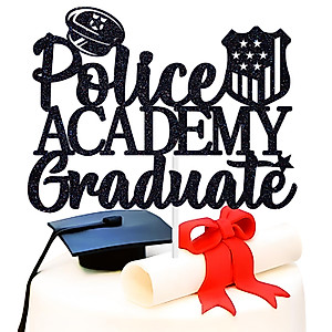 Police Academy Graduate Cake Topper, Police Grad/Future Police, Congrats Officer Graduation Party Decoration Supplies, Black Glitter