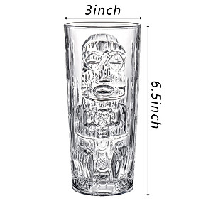 SOUJOY 6 Pack Tiki Glass, 14oz Modern Bar Cocktails Mug, Old Fashioned Highball Cup for Mai Tai, Exotic Zombie Cocktails, Tropical Island Drinks Tiki Bar Professional Hawaiian Party Barware