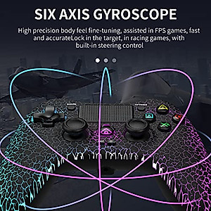 RALAN Wireless Controller with 8 Color Adjustable LED Lighting Compatible with PS4 Pro/PS4 Slim/PS3/PC/IOS/Nintendo Switch/PS4 Controller Dualshock 4, with Headphone Jack for FPS Game （Black）