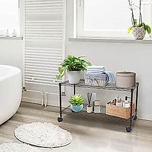 FRITHJILL 2 -Tier Rolling Wire Shelving Organizer, Metal Storage Rack for Laundry Bathroom Kitchen