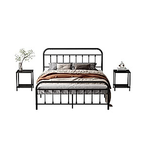 NEW JETO Classic Black Carbon Steel Bed Frame - Structurally Stable Thicken and Bold Metal Bed Frame with Headboard, Strength Bearing Platform Bed Frame Suitable for Bedrooms, Hotel and Resort