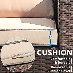 JOIVI Patio Furniture Set, 4 Piece Outdoor Patio Conversation Set, All-Weather PE Rattan Wicker Sectional Patio Sofa Set with Tempered Glass Coffee Table, Brown