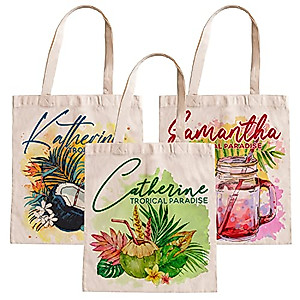 Lara Laser Works Personalized Tote Bag for Women, Custom Summer Bag w/ Name and Text, Canvas Tote Bag with 8 Designs, Tropical Beach Bag, Vacation Gifts for Her