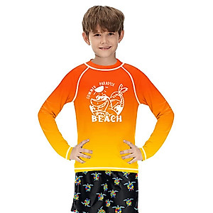 BesserBay Child Boys Long Sleeve UV Protection Rashguard Shirt Orange Gradient Beach Surf Swim Top 9-10 Years