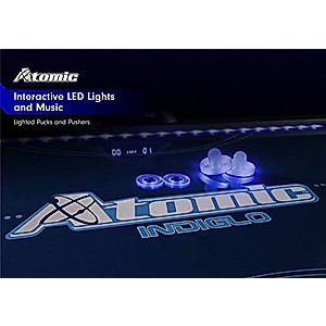 Atomic 90” Indiglo LED Light UP Arcade Air Powered Hockey Table - Includes Light Up Pucks and Pushers, Grey