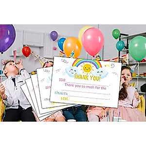 Keydaat Kids Fill in Thank You Card, Rainbow Colorful Birthday Party Thank You Notes for Boys Girls, 20 Cards With 20 Envelopes(A06)