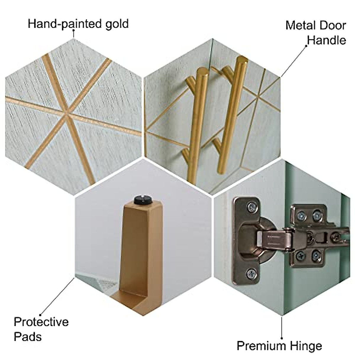 HLR Green Accent Cabinet with Gold Trim,Storage Cabinet with Doors,Modern Wooden Sideboard, Side Cabinets for Bedroom, Living Room, Kitchen, Office and Hallway