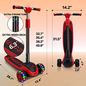 3 Wheels Scooter for Big Kids Teenagers Ages 6-18 Years Extral Wide Deck 4 Adjustable Height and Foldable Handlebar LED Flashing Glider Push Scooter Best Gifts for Boys Girls…