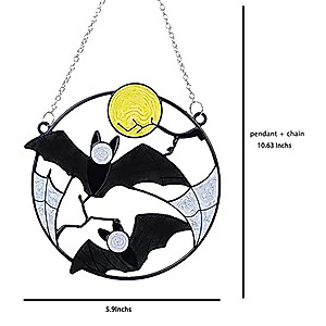 Kumprohu Bat Decor Gothic Wall Window Hangings Stained Metal Moon Panel Halloween Christmas Decoration for Home Office Kitchen Living Room Outdoor Garden