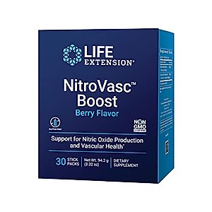 Life Extension NitroVasc Boost - Circulatory Health Supplement for Men - Arginine & Aronia for Nitric Oxide Production Support & Heart Health – Berry Flavor, Gluten-Free, Non-GMO – 30 Stick Packs