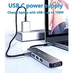 BEST CABLE USB C Hub Multiport Adapter - 5 in 1 Portable with 4K HDMI Output, 3 USB 3.0 Ports,USB C 100W PD, Compatible with MacBook Pro, XPS More USB C Devices (1Pack)