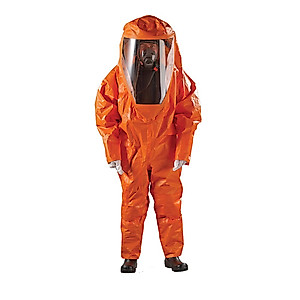 Ansell Healthcare OR60-T-92-801-02-G02 MICROCHEM by AlphaTec Gas Tight Suit with Attached Sock and Barrier Glove, Level A, Sleeve Over-Cuffs and Boot Over Flaps, Small