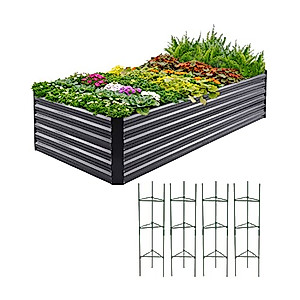 Quictent Galvanized Raised Garden Bed 8x4x2 Ft Tall Garden Bed Extra Height 22.04" Outdoor Heightened Planter Box for Deep Root Vegetables Herbs 4 Tomato Cages Weed Barrier Included Upgraded Wing Nuts