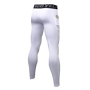 WRAGCFM Men's Compression Pants Workout Athletic Gym Leggings with Pockets Sports Yoga Running Baselayer Tights(White,XL)