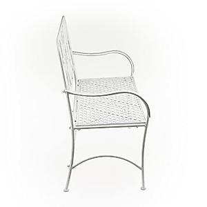 Alpine Corporation BAZ398WT Alpine Daisy Metal Bench, White Garden Furniture