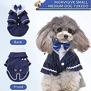 MORVIGIVE Striped Dog Tuxedo Formal Shirt, Puppy Suit Pet Costume with Bow Tie for Wedding Party Birthday, Doggie Gentleman Outfits Halloween Pet Dress-Up Cosplay Clothes for Small Medium Dogs
