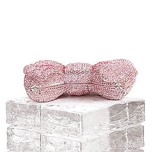 DEBIMY Ladies Pretty Bowknot Clutch Purse Sparkly Rhinestone Crystal Evening Bag Wedding Party Handbag Wallet Pink Silver