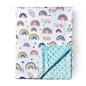 Baby Blanket Super Soft Minky Blanket Blue Rainbow Blanket with Dotted Backing for Newborns Nursery Stroller Receiving Toddlers Crib Bedding for Boy or Girl(30 x 40 Inch) (Rainbow)