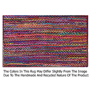 COTTON CRAFT Cotton Chindi Braid Rag Rug - Boho Farmhouse Rustic Area Accent Throw Rug - Handwoven Reversible Natural Recycled Cotton - Living Room Den Study Home Décor Gift - 2' x 3' - Multi Color