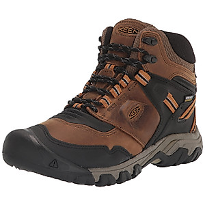 KEEN Men's Ridge Flex Mid Height Waterproof Hiking Boots, Bison/Golden Brown, 11.5 Wide