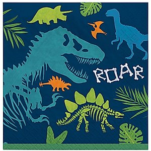 Dino-Mite Birthday Beverage Napkins - 5" x 5" | Multicolor & Fun Design Party Supplies, Perfect For Kids' Themed Parties & Celebrations - Pack Of 16