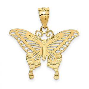 Solid 14k Yellow Gold Two Toned Diamond-cut Butterfly Pendant Charm - 17mm x 22mm