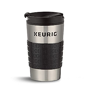 Keurig K-Mini Plus Coffee Maker, 6 to 12 oz. Brew Size, Stores up to 9 K-Cup Pods, Black & Travel Mug Fits K-Cup Pod Coffee Maker, 1 Count (Pack of 1), Stainless Steel