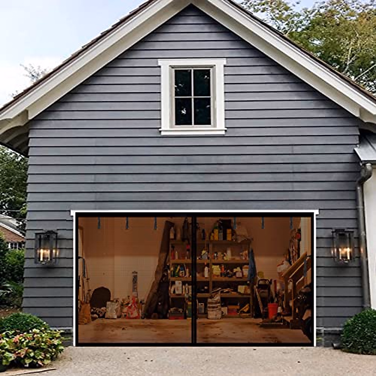 Premium Garage Door Screen for 1 Car Garage 9x8ft, Durable Heavy Duty Fiberglass Screen Mesh with Hook & Loop Tapes, Strips, Doors Screen with Powerful Magnets, Easy Assembly (Black, 9x8ft)