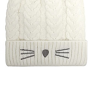 BUBO.YAA Baby Girl Winter Hat Cable Knit Baby Beanie for Infant Toddler Double Faux Fur Pom Pom Beanie with Fleece Lining