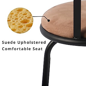 FurnitureR 24 INCH Country Style Industrial Counter Bar Stools Set of 2, Swivel Barstools with Metal Back, with Fabric Seat and Footrest for Indoor Bar Dining Kitchen, Brown