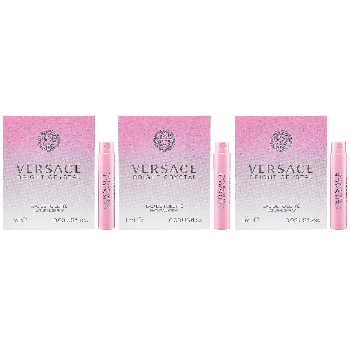 3 Versace Bright Crystal Eau De Toilette Spray Sample Travel Vials .03 oz / 1 ml Each Womens (Lot of 3) NEW
