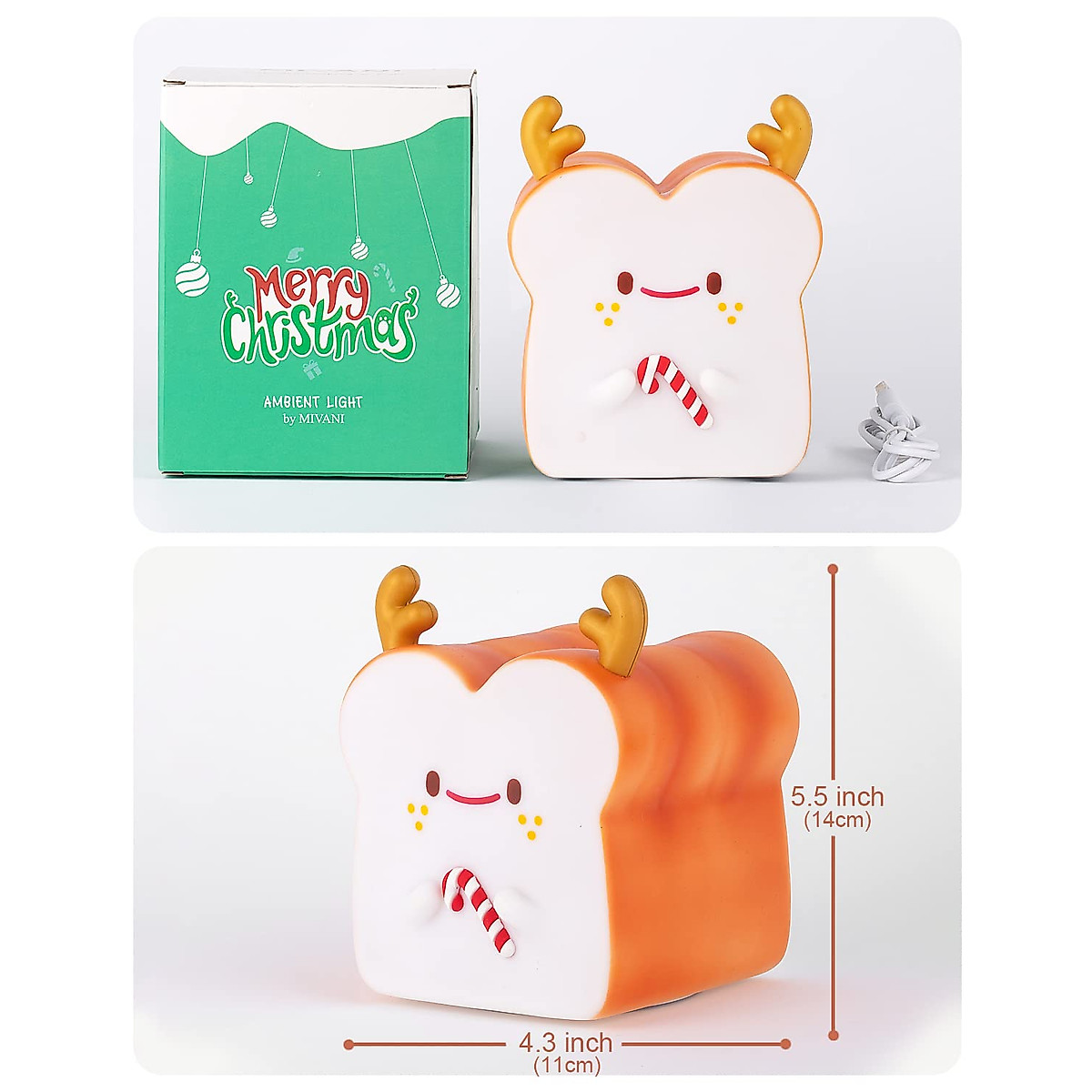 MIVANI Kids Toast USB Rechargeable Night Light, Touch Sensor, 1 Hour Timer, LED Silicone Night Light, Toddler Boy Nursery Nightlight, Cute Teen Girl Gift, Kawaii Room Decor