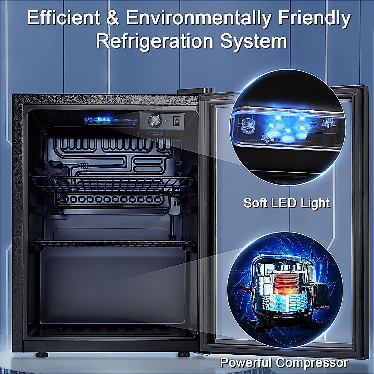 Antarctic Star Beverage Refrigerator Cooler-68 Can 16 Bottle Mini Fridge for Soda Beer Wine Champagne,Glass Door, Drink Dispenser, Knob Control,for Home and Bar,1.7Cu.Ft,Black…