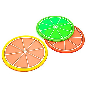 DomeStar Fruit Coaster, 7PCS 3.5" Non Slip Coasters Heat Insulation Colorful Unique Slice Silicone Drink Cup Mat for Drinks Prevent Furniture and Tabletop