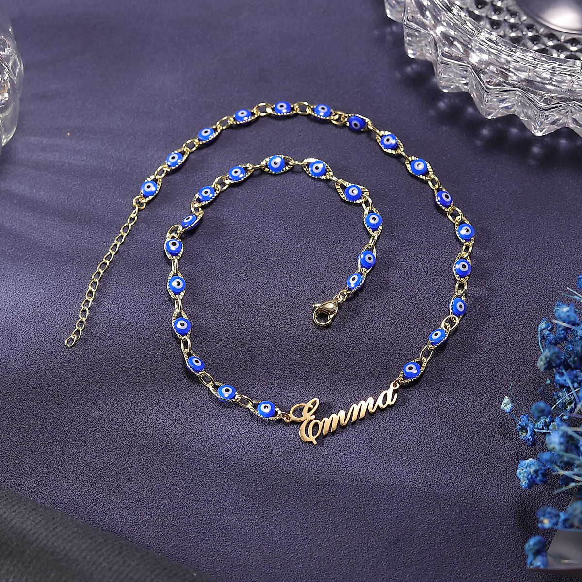 DayOfShe Personalized Layered Evil Eye Necklace with Name 18K Real Gold Plated Third Eye Choker Protection Necklace Jewelry Gift for Women