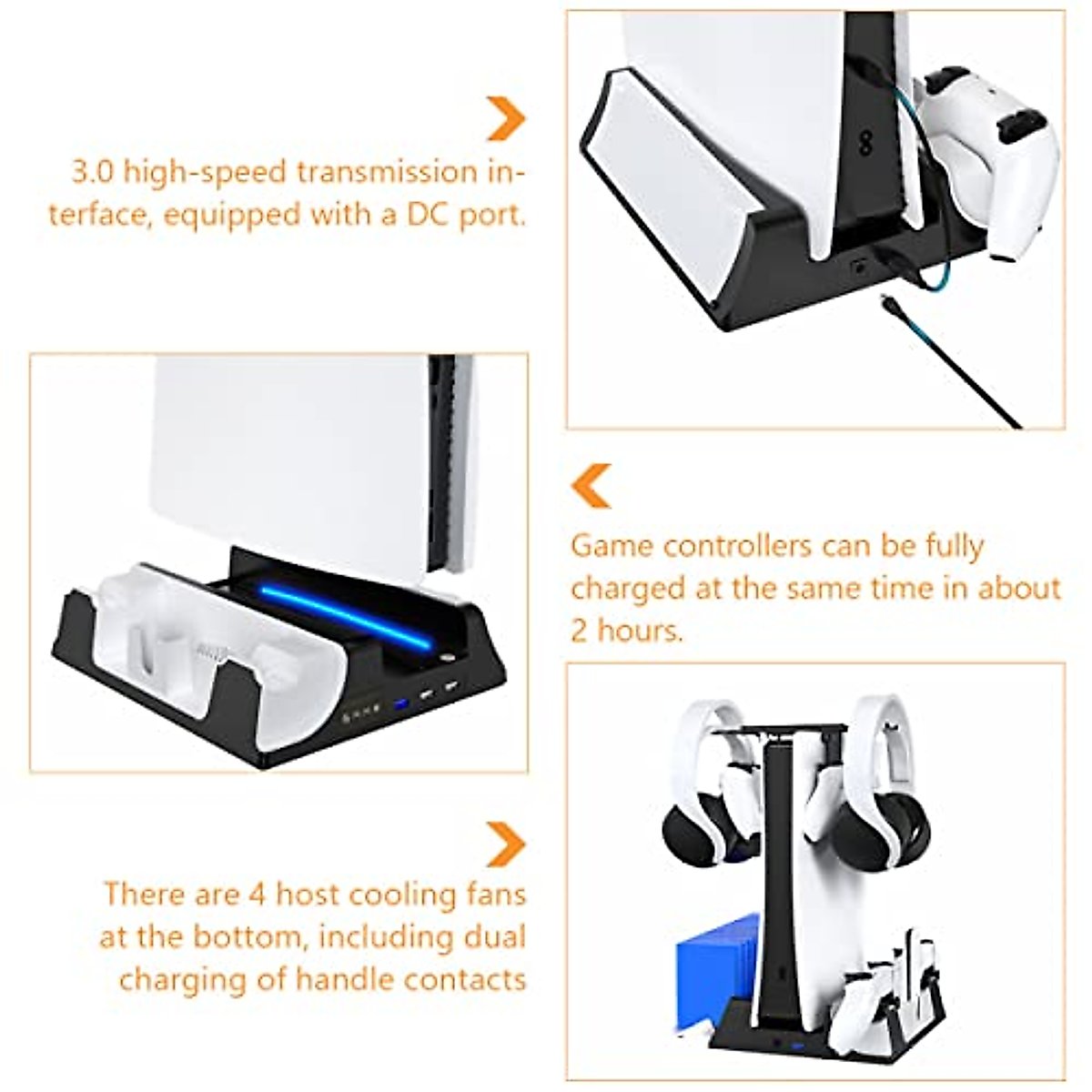 SOLUSTRE Desktop Stand Controller Holder Charging Base Multipurpose Portable Charger Desktop Charger Game Controller Charger Gamepad Headset Stand Desktop Stand Controller Holder