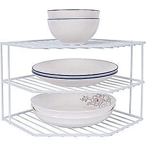 AKAZA 3-Tier Corner Shelf Counter and Cabinet Organizer - Cabinet Storage Shelf Rack, Shelves，Kitchen Counter and Cabinet Shelf, Storage Rack Organizer for Kitchen, Fridge,, Bathroom Cupboard (White)