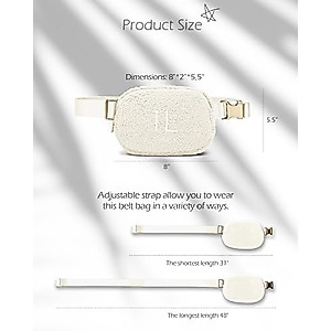 ODODOS Fleece Mini Belt Bag with Adjustable Strap, Sherpa Small Waist Pouch Fanny Pack for Workout Running Traveling Hiking, Ivory
