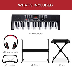 Best Choice Products 61-Key Electronic Keyboard Piano Portable Electric Keyboard Complete Beginner Keyboard Set w/LED Screen, Power Adapter, Stand, Bench, Headphones, Microphone