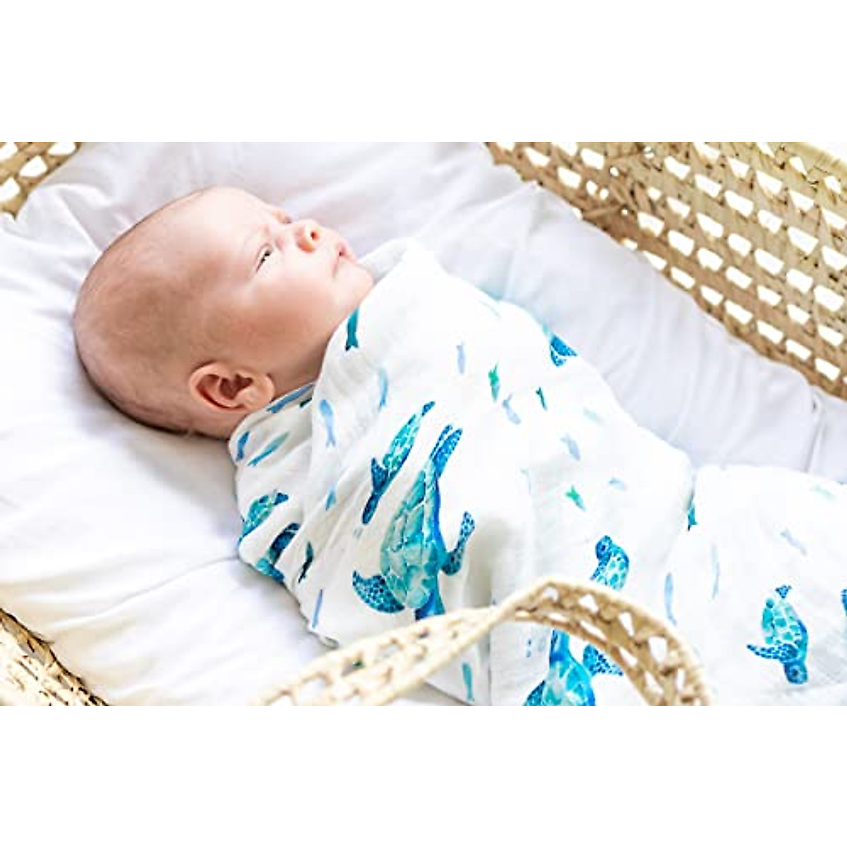 Sea Turtle Baby Swaddle Blanket - 70% Bamboo/ 30% Cotton Muslin - Silky Soft, Breathable, Lightweight, Multipurpose, Nursery Shower Gift, Large - 47 in. x 47 in. Baby Essentials by Florida Kid Co.