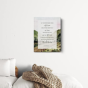 Bible Verse Canvas Print Decor Let Your Roots Grow Down Colossians 2:7 Wall Painting Posters Artwork 12”X15” Watercolor Home Office Decoration (Framed)