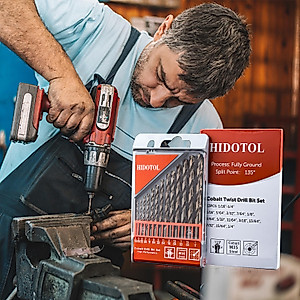 HIDOTOL 13 PCS Cobalt Drill Bit Set M35 HSS Twist Drill Bits 1/16"-1/4" for Hardened Metal, Stainless Steel, Cast Iron, Plastic and Wood