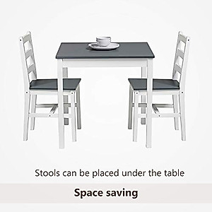 Alohappy Dining Table Set Wood Kitchen Table Dining Table and Chairs 3PCS for 2 Person for Saving Space Dinning Room Restaurant Pub, Grey