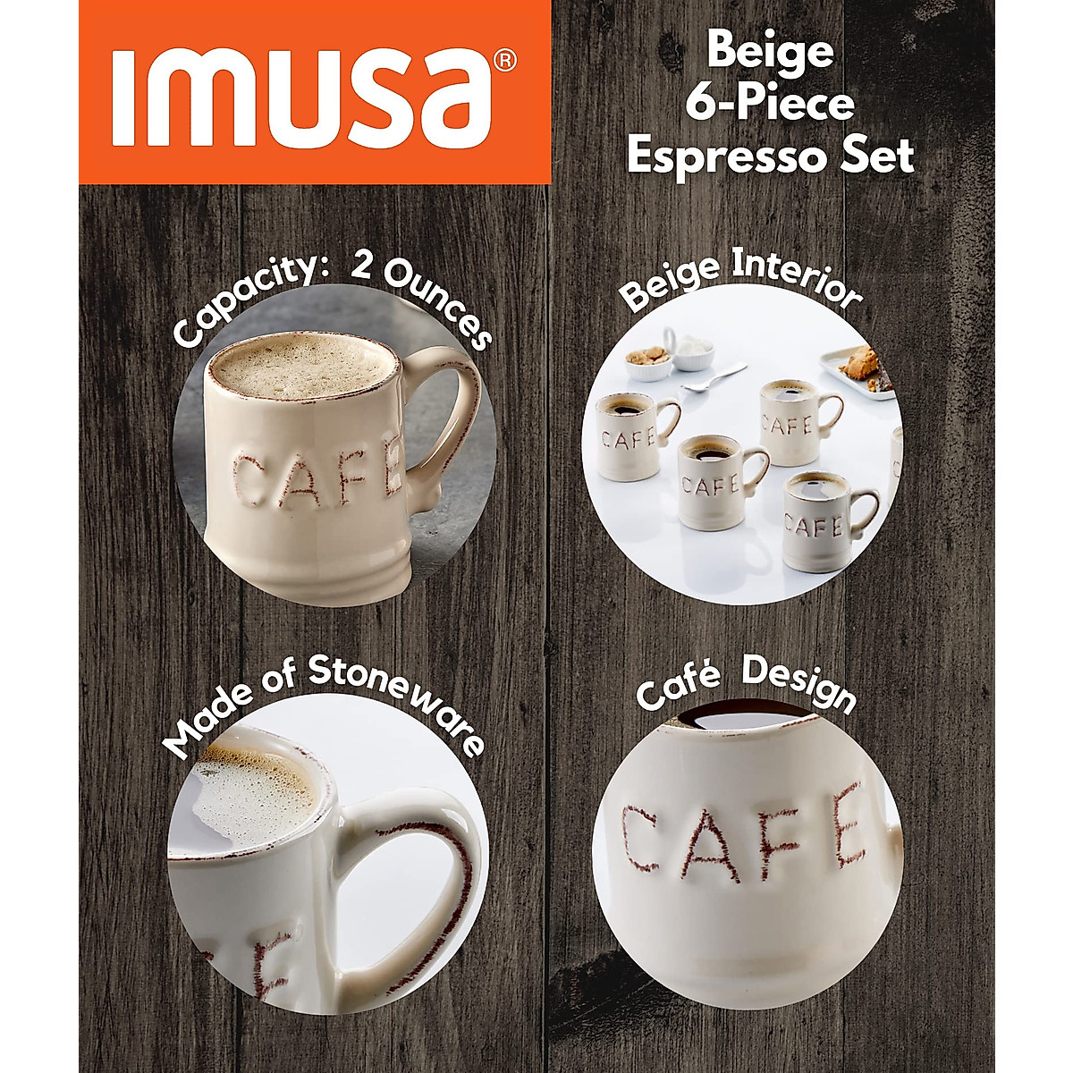 IMUSA USA 6pc 3oz Beige CAFÉ Espresso Cups