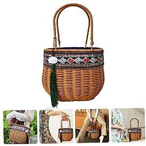 BESTOYARD Rattan Handbag Natural African Basket Toy Magazine Storage Fair Trade Basket Seagrass Belly Basket Market Basket with Handle Flower Girl Basket To Weave Pp Groceries