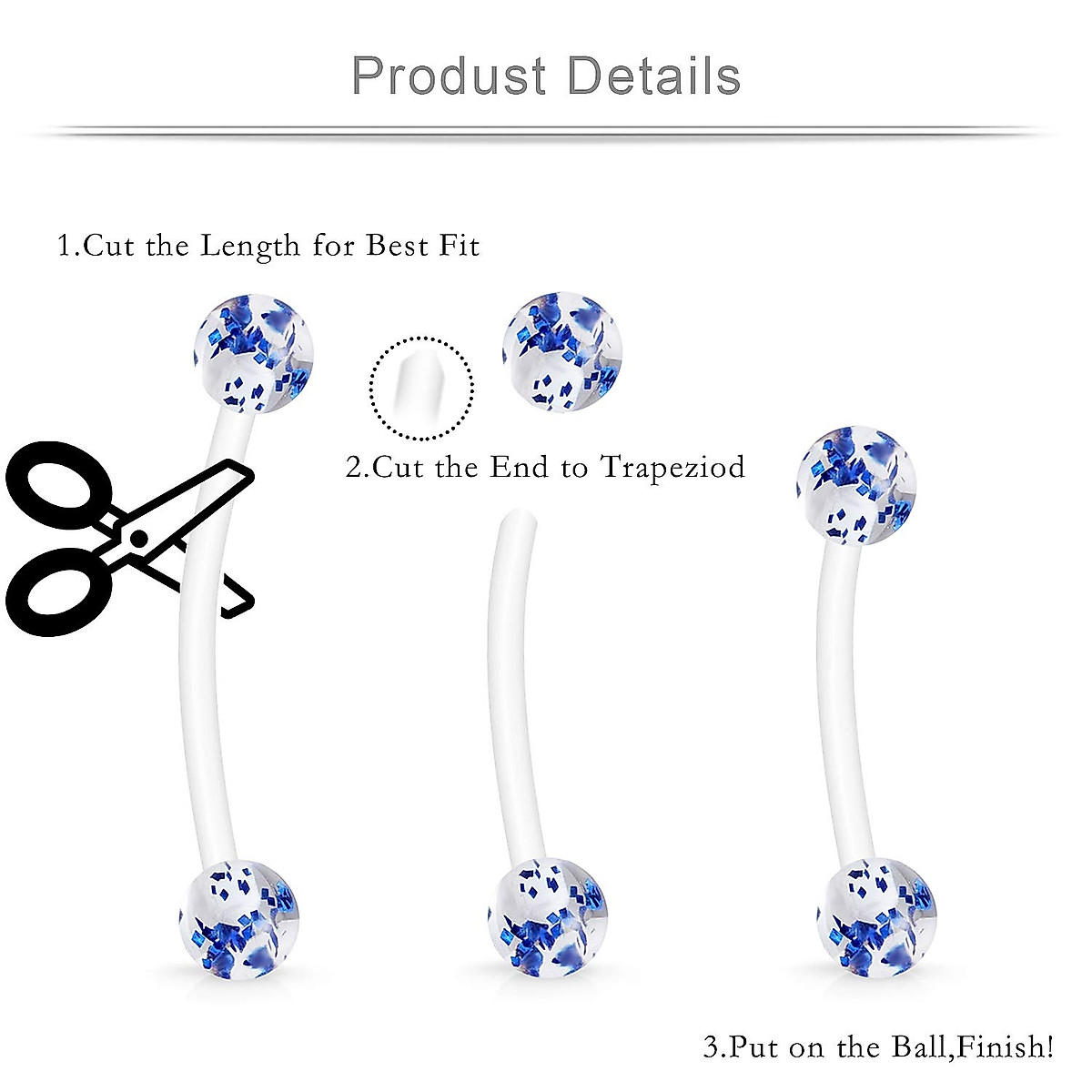 Ruifan 5PCS Pregnancy Sport Maternity Clear Flexible Bioplast 14G Belly Navel Button Ring Body Jewelry Piercing Retainer 1Inch (25mm) Glitter