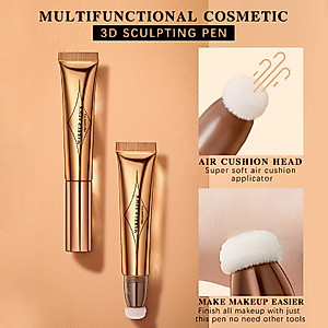 NewBang 3pcs Contour Beauty Wand Blush Highlighter Contouring Stick Set With Cushion Applicator Liquid Cream Face Rouge Bronzer Luminizers Pen Trio Smooth Blendable Moisturizing Waterproof Makeup